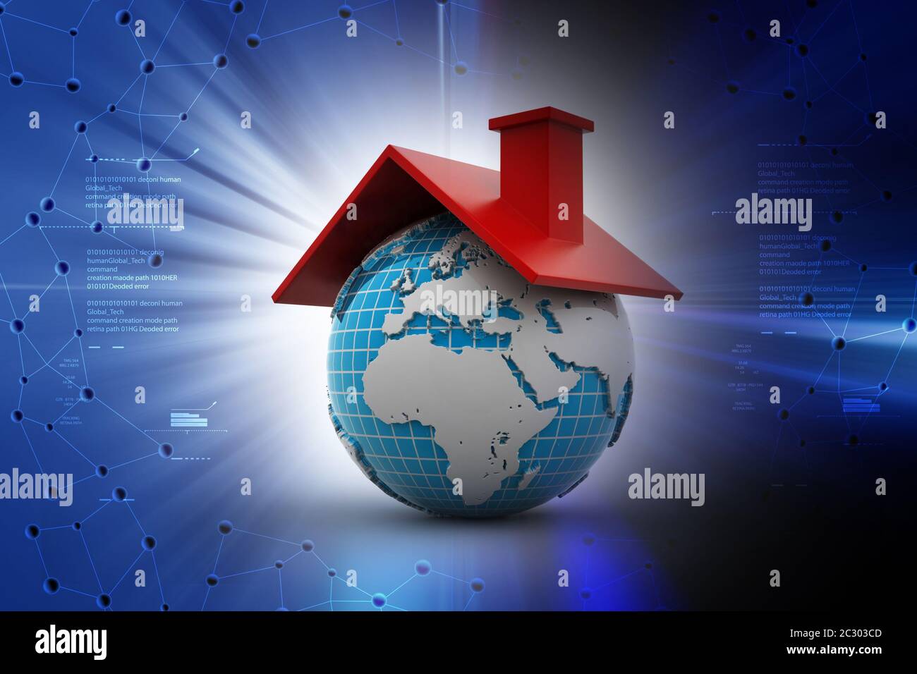Earth with roof in color background Stock Photo - Alamy