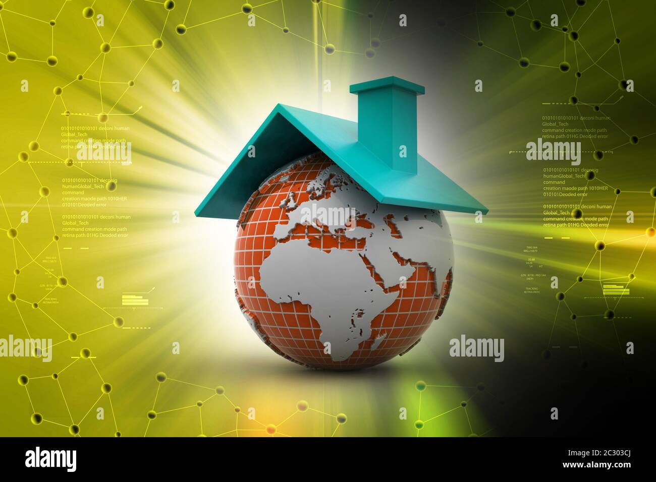 Earth with roof in color background Stock Photo - Alamy
