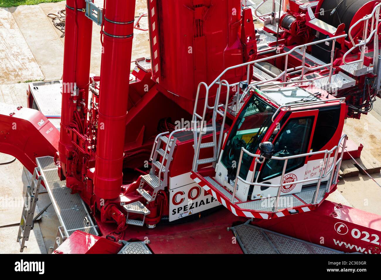 Close up of a heavy lift crane of "COLONIA SPEZIALFAHRZEUGE", operating ...