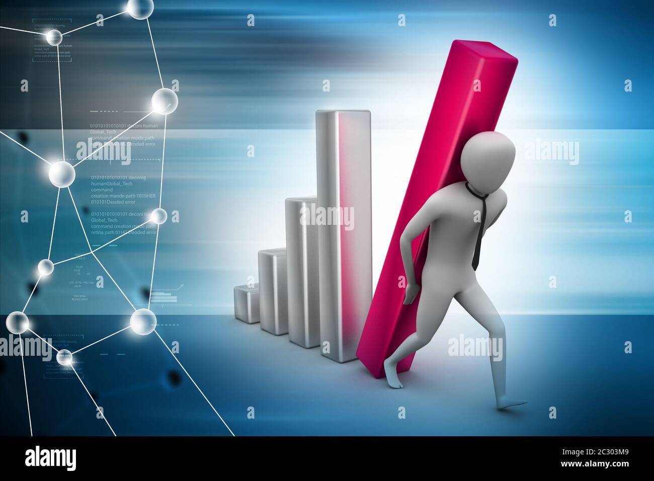 3d businessman carrying the big column of the diagram Stock Photo - Alamy