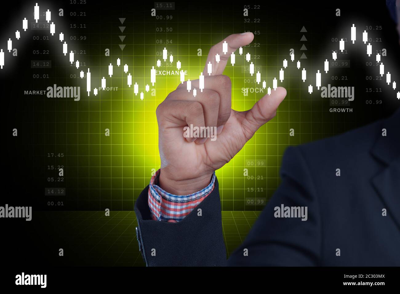 Man touching virtual waves Stock Photo - Alamy