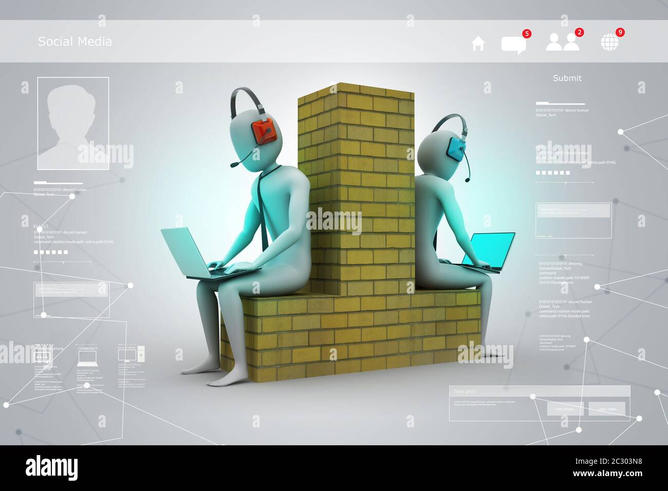 Computer networking between two peoples in color background Stock Photo ...