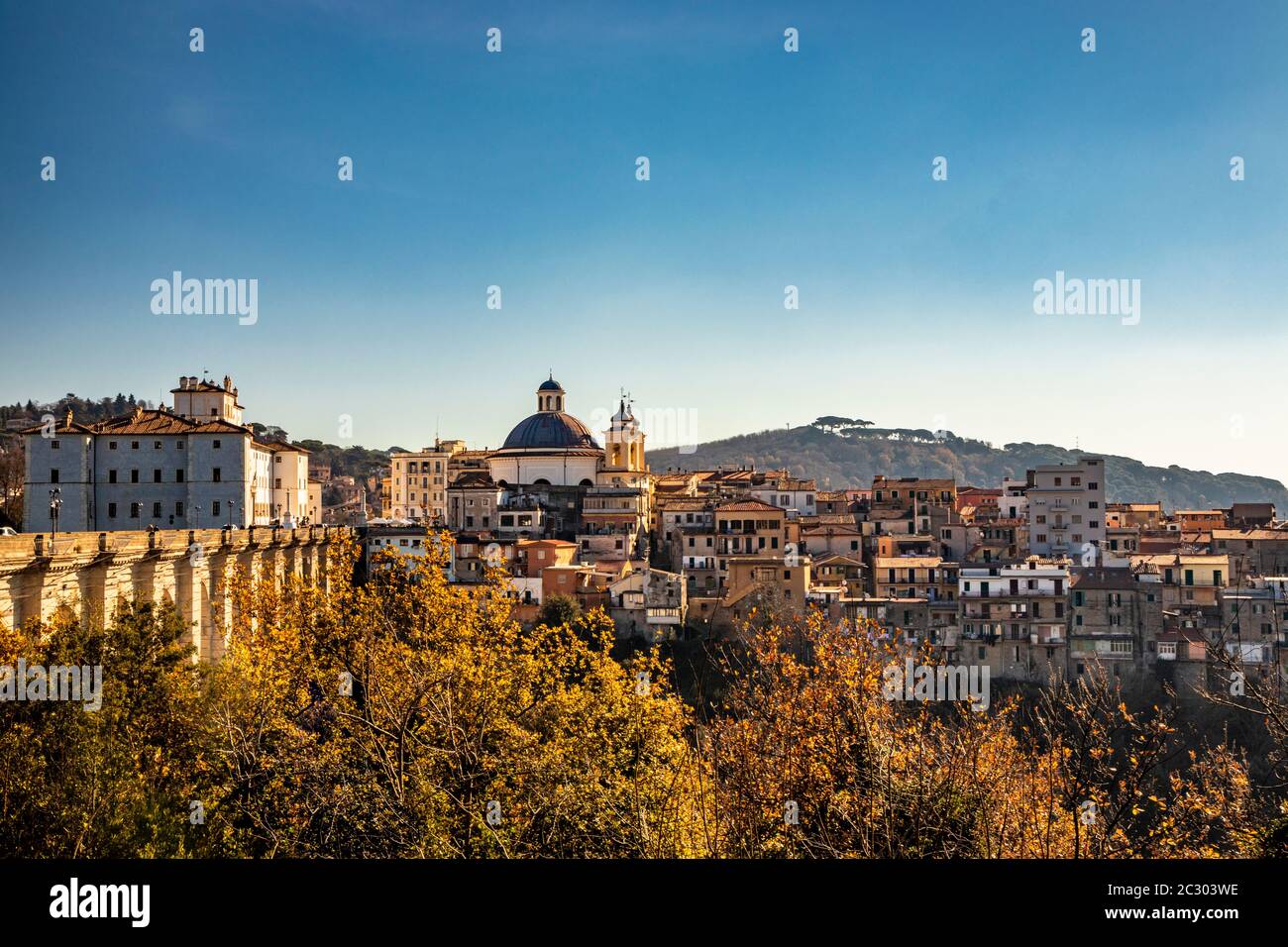 View of Ariccia, with the monumental bridge, the baroque Chigi palace ...