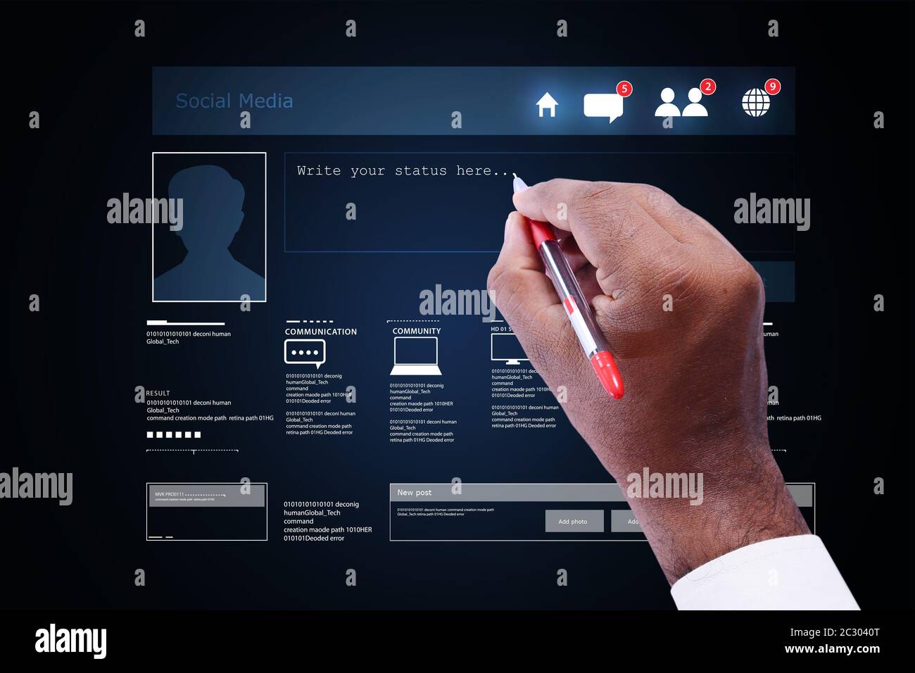 Man showing networking with virtual display Stock Photo - Alamy