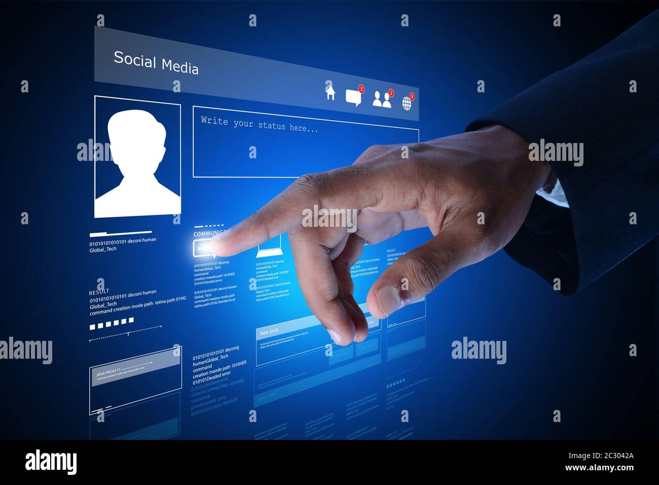 Man showing networking with virtual display Stock Photo - Alamy