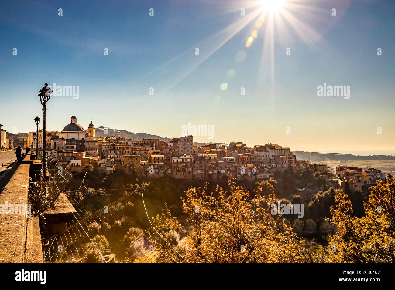 View of Ariccia, with the monumental bridge, the baroque Chigi palace ...