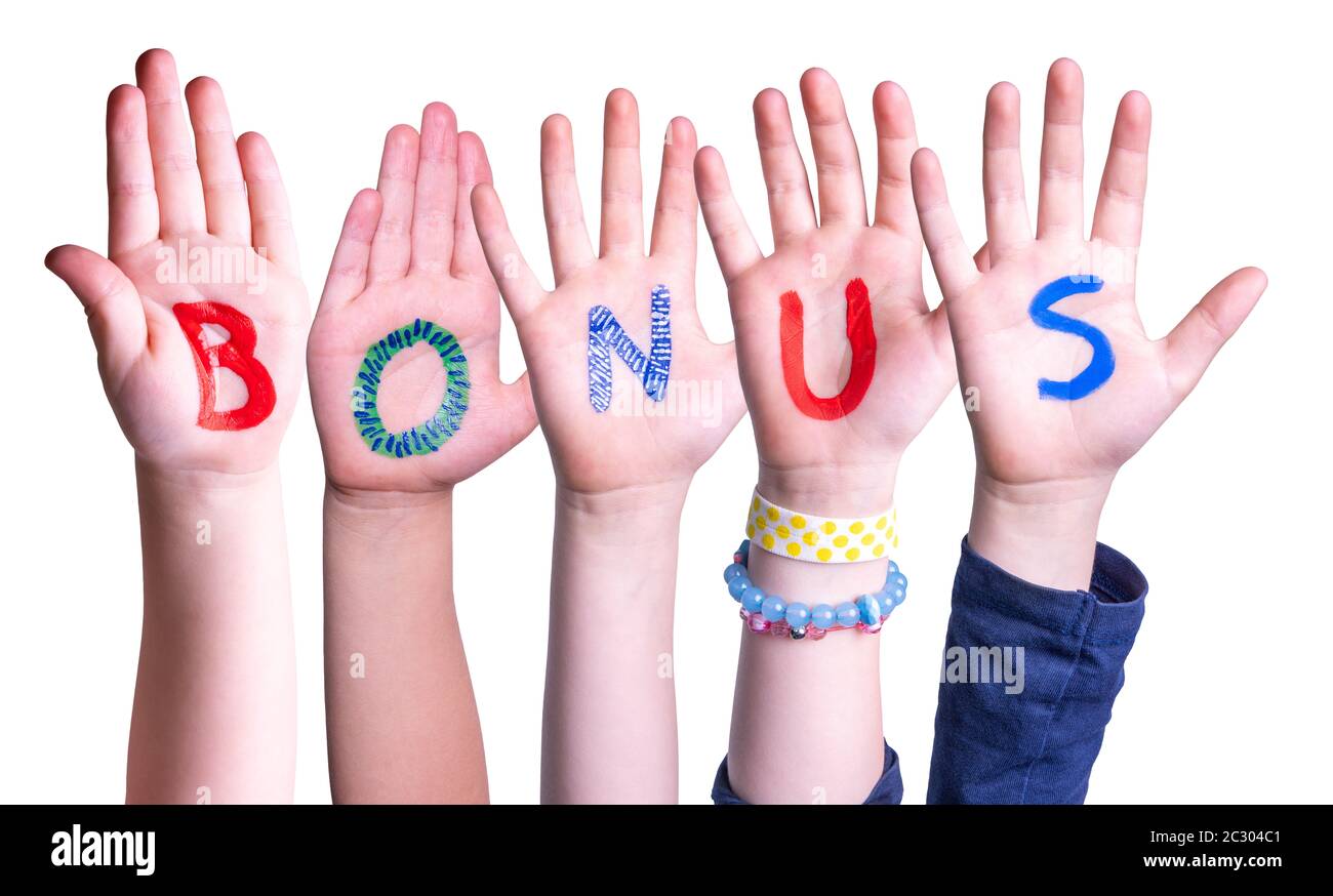 Children Hands Building Colorful Word Bonus. White Isolated Background ...