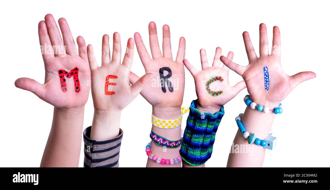 Children Hands Building Colorful French Word Merci Means Thank You ...