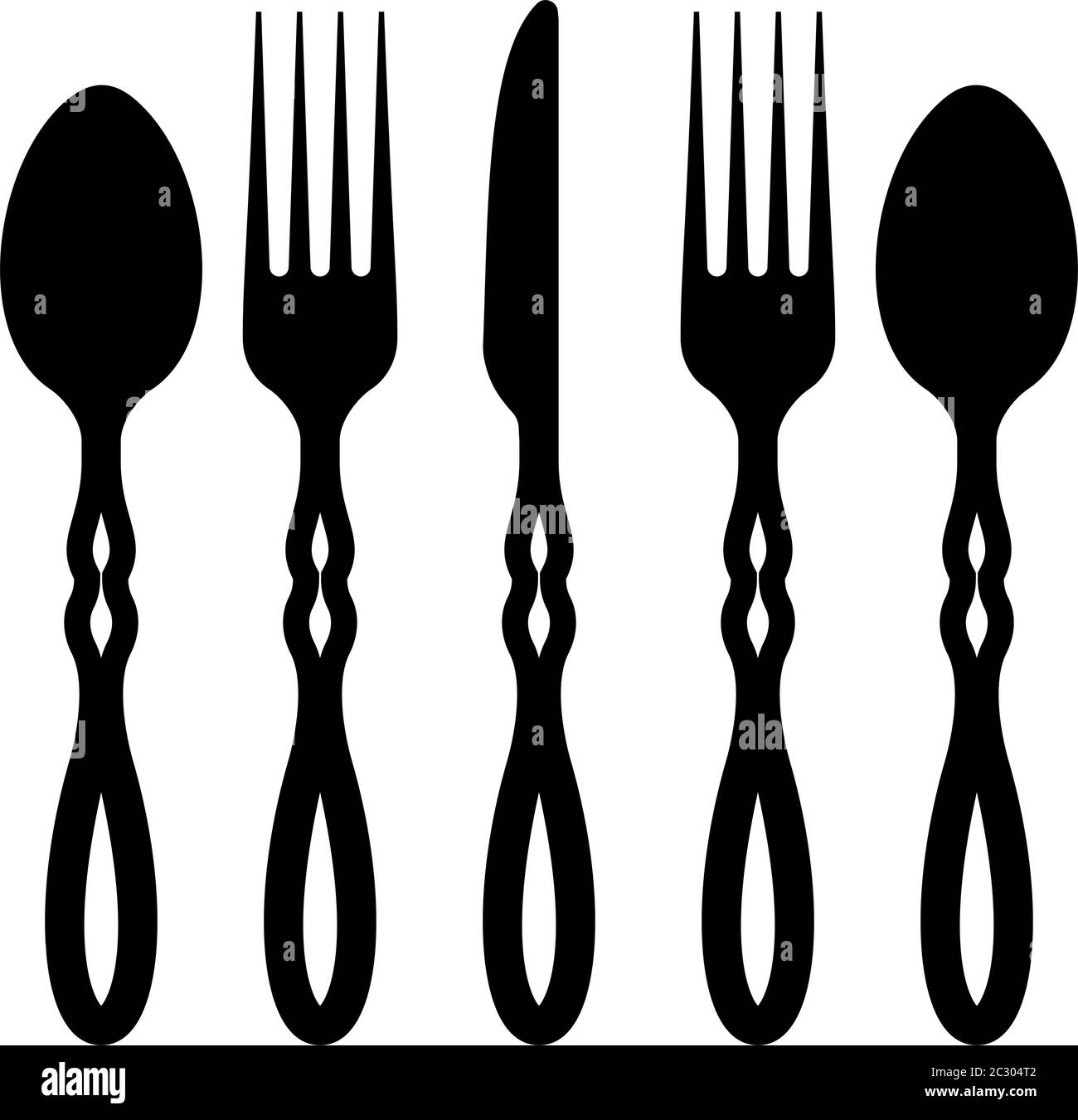 Cutlery Icon, Fork, Spoon And Knife Vector Art Illustration Stock ...