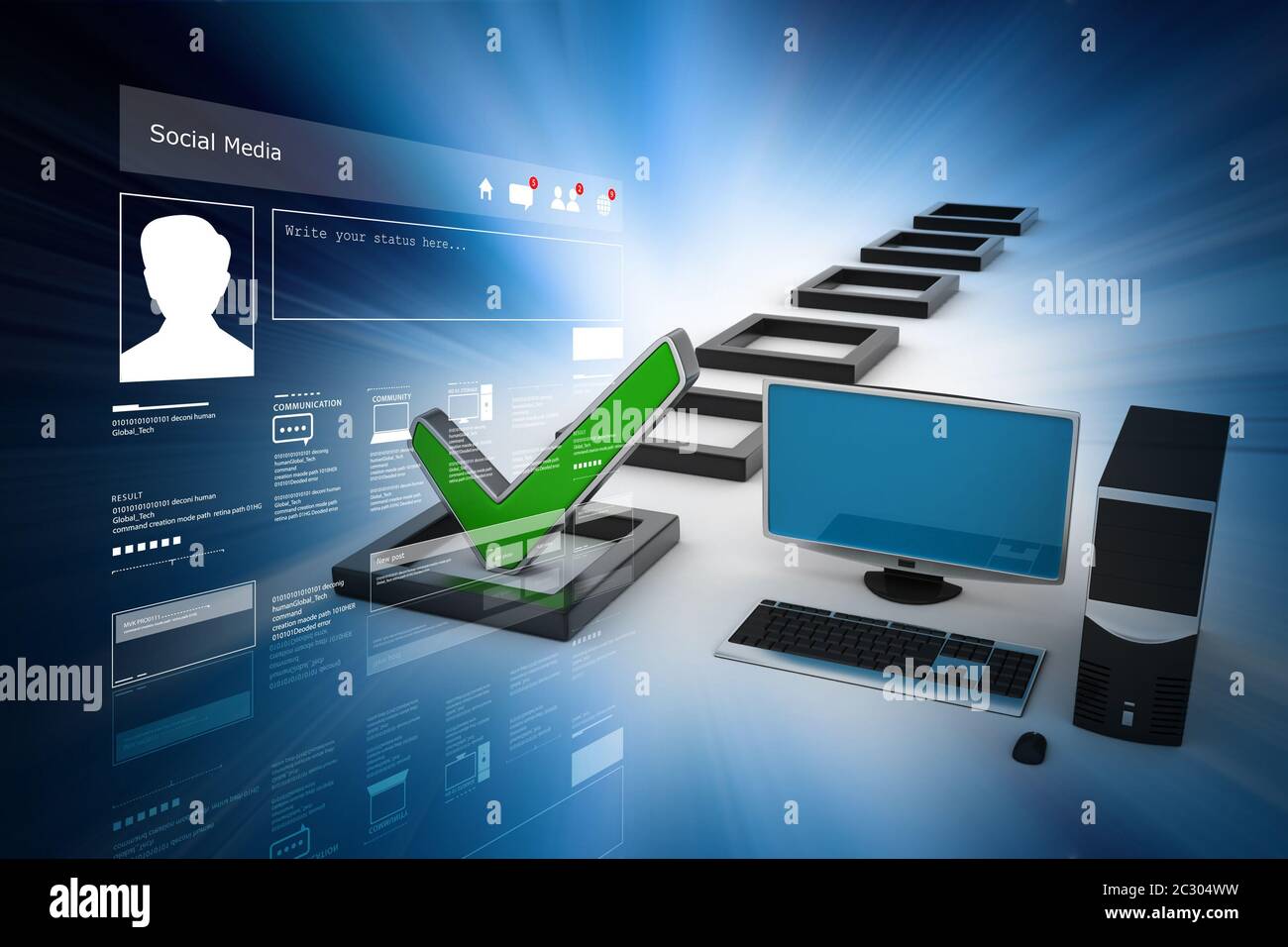 Computer with check mark Stock Photo - Alamy