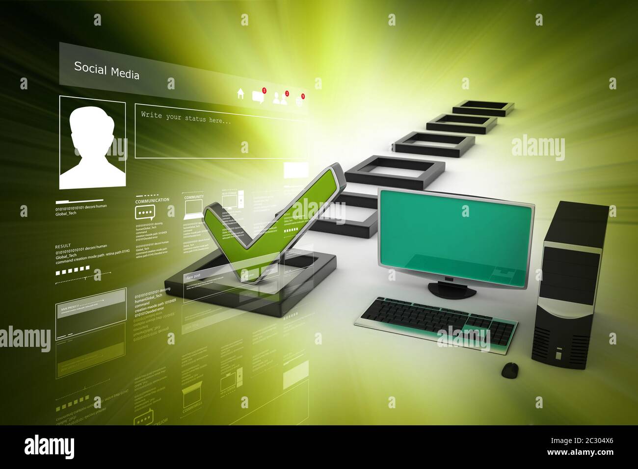 Computer with check mark Stock Photo - Alamy