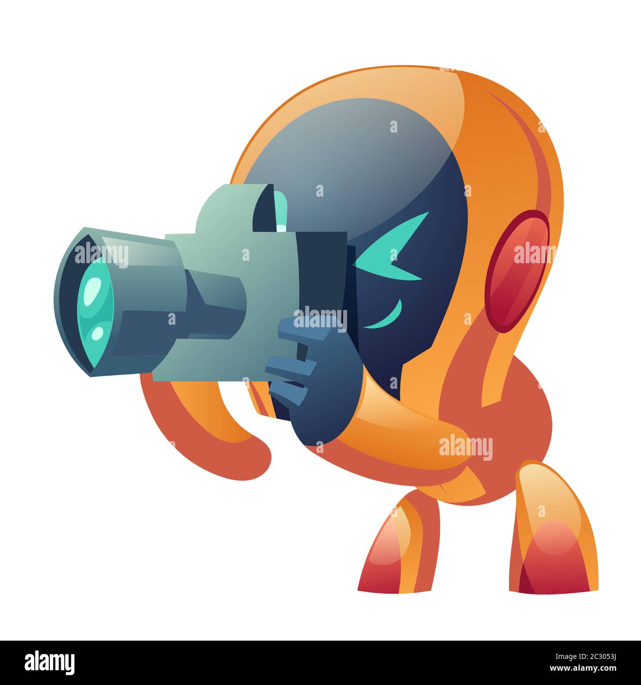 Robot take a picture, chatbot with photo camera isolated on white ...