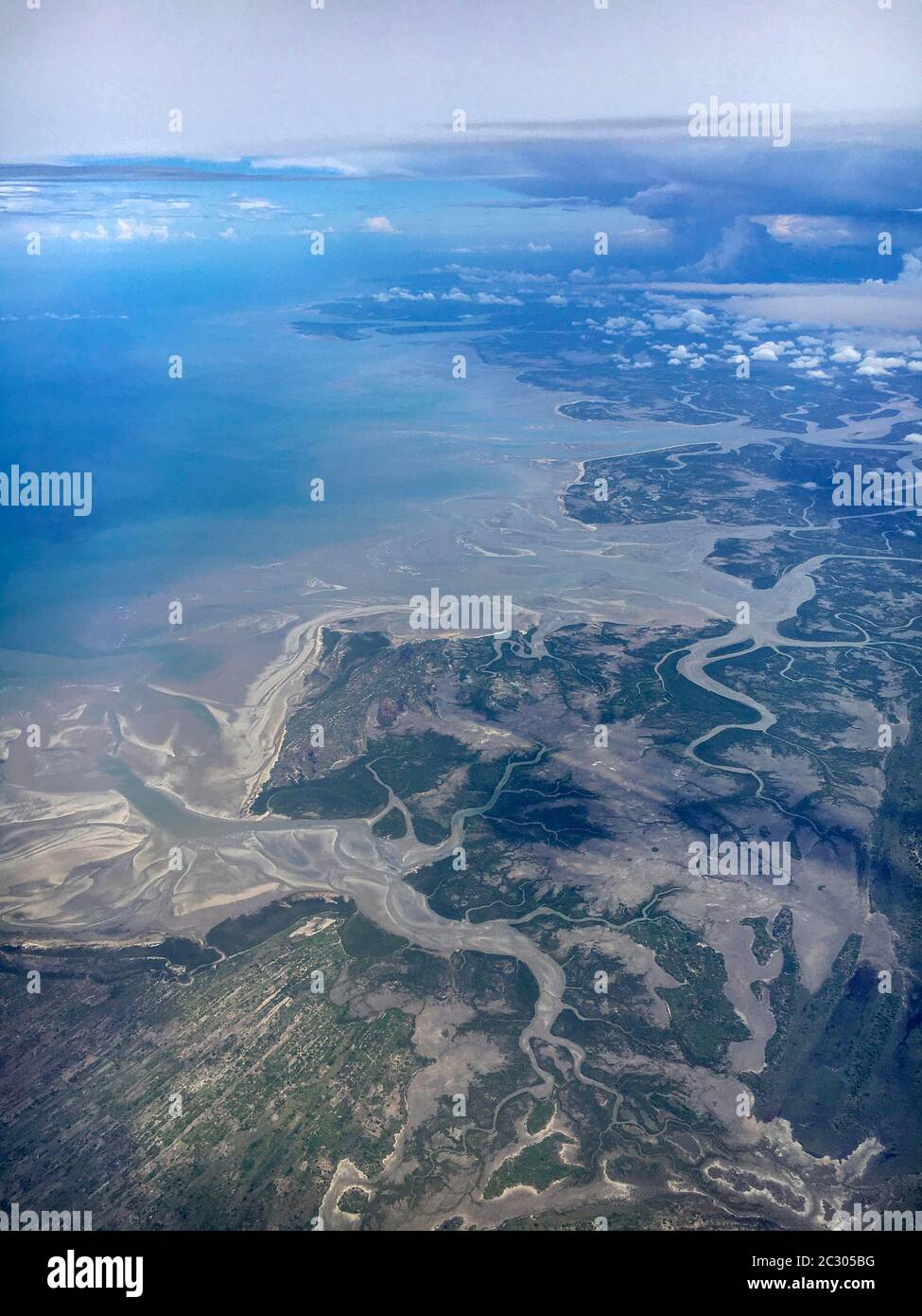River delta, Buzi River flows into Mozambique Strait, aerial view near ...