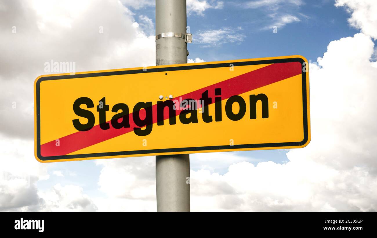 Street Sign Innovation versus Stagnation Stock Photo - Alamy