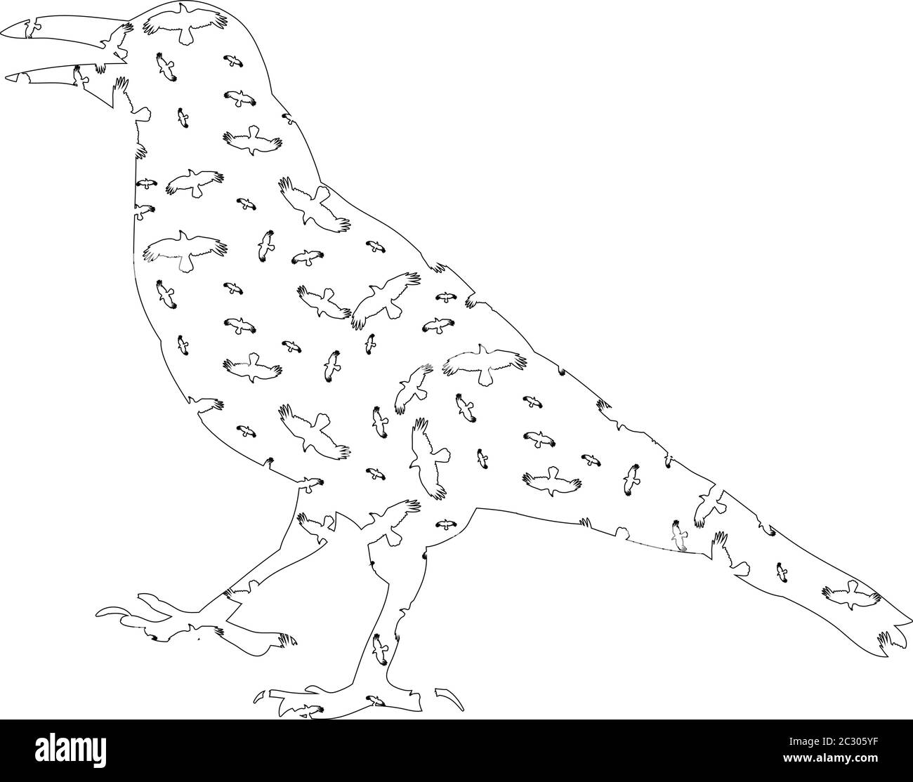 silhouette ravens sketch, outlines Stock Vector Image & Art - Alamy