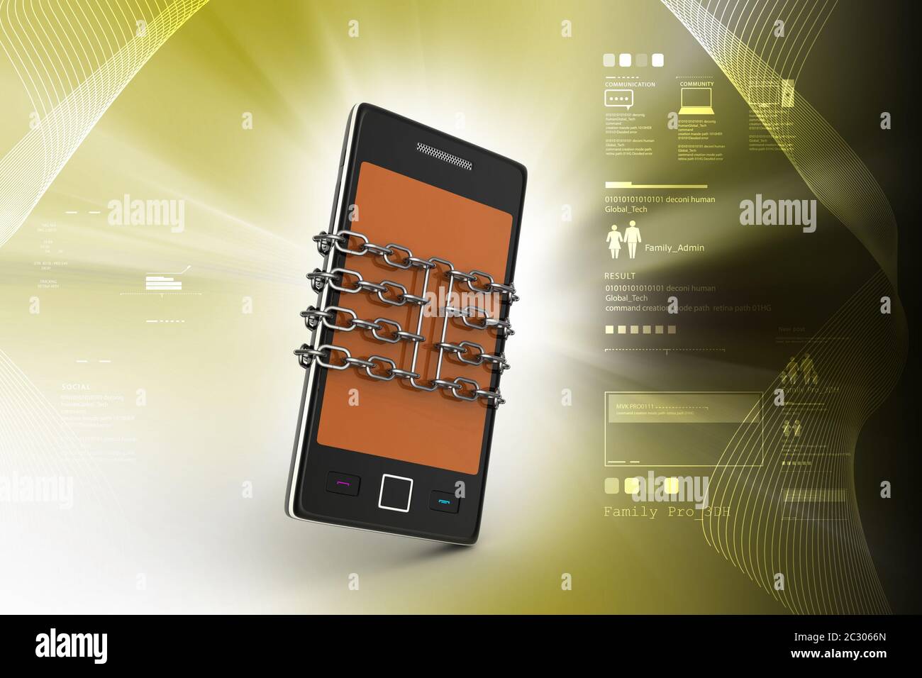 Smart phone with chain, safety concept Stock Photo - Alamy