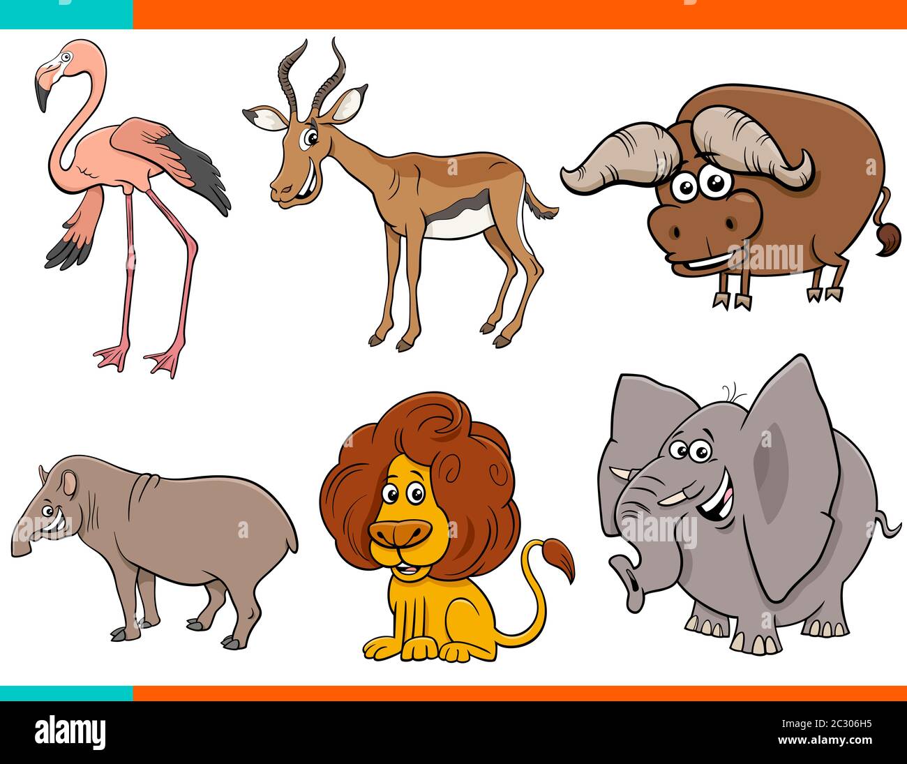 set of cartoon wild animals comic characters Stock Photo - Alamy