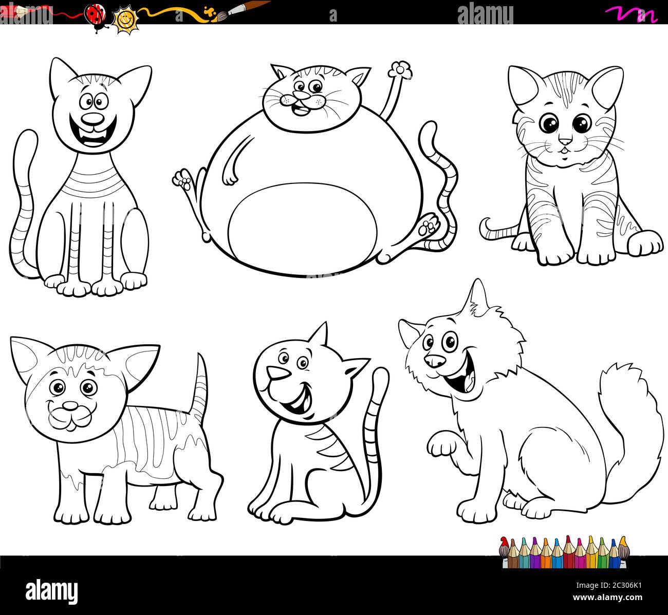 cartoon cats and kittens set coloring book page Stock Photo - Alamy