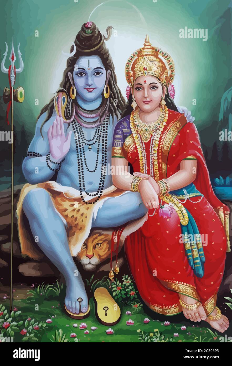 hinduism lord shiva spiritual Saraswati illustration holy snake tiger ...