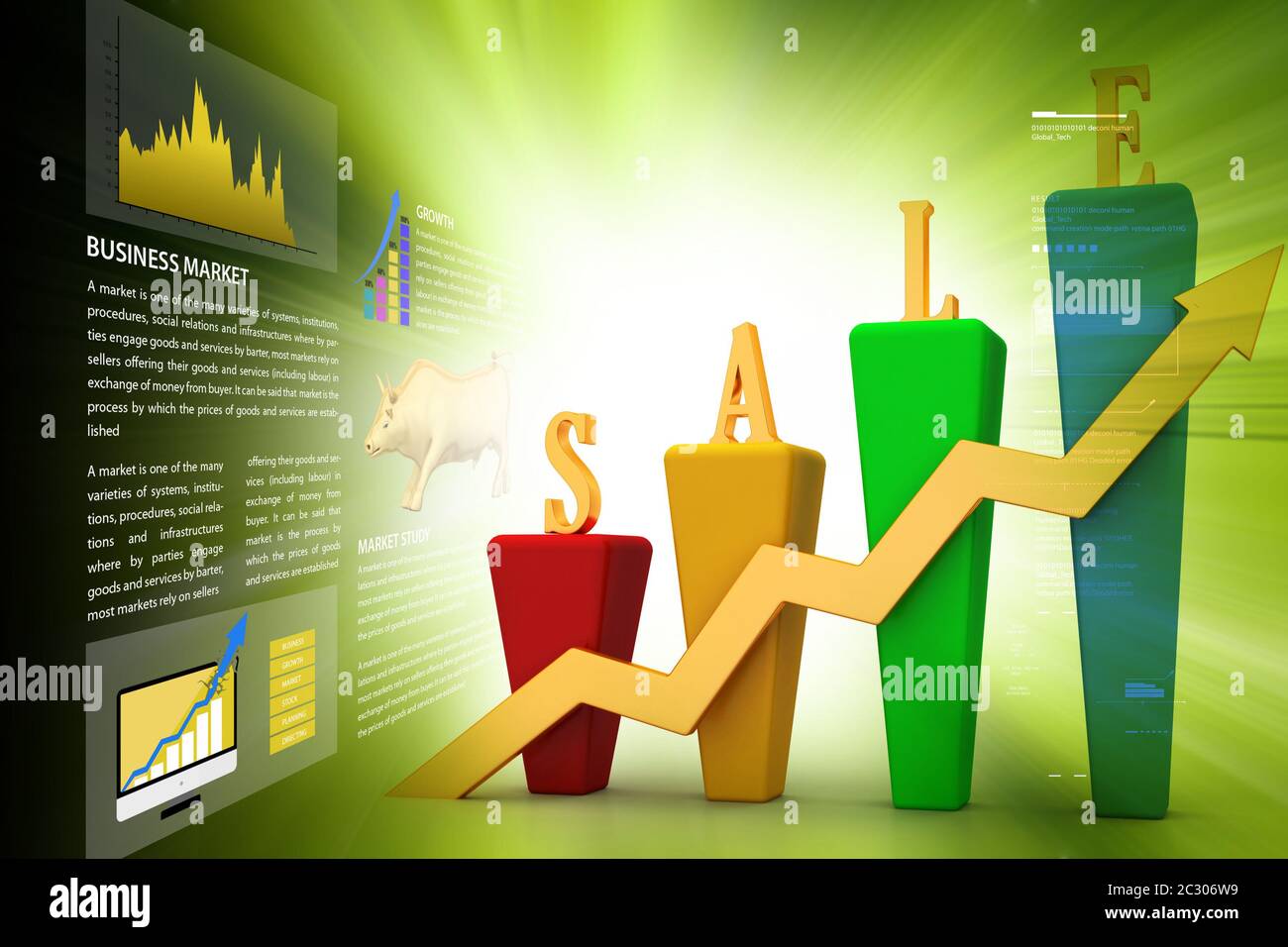 Sales graph with successive arrow in color background Stock Photo - Alamy