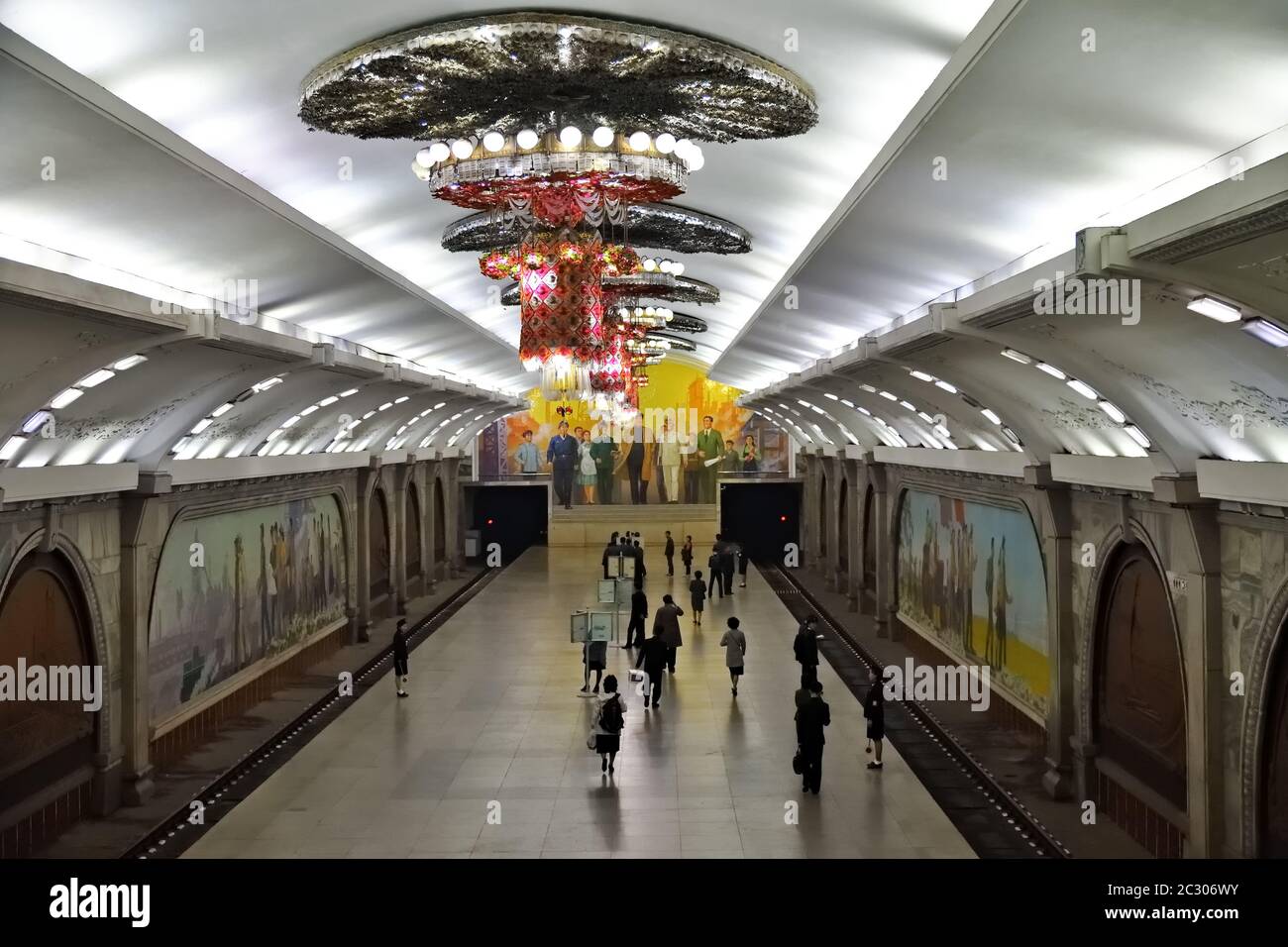 Pyongyang, North Korea - May 1, 2019: People at the Puhung subway ...