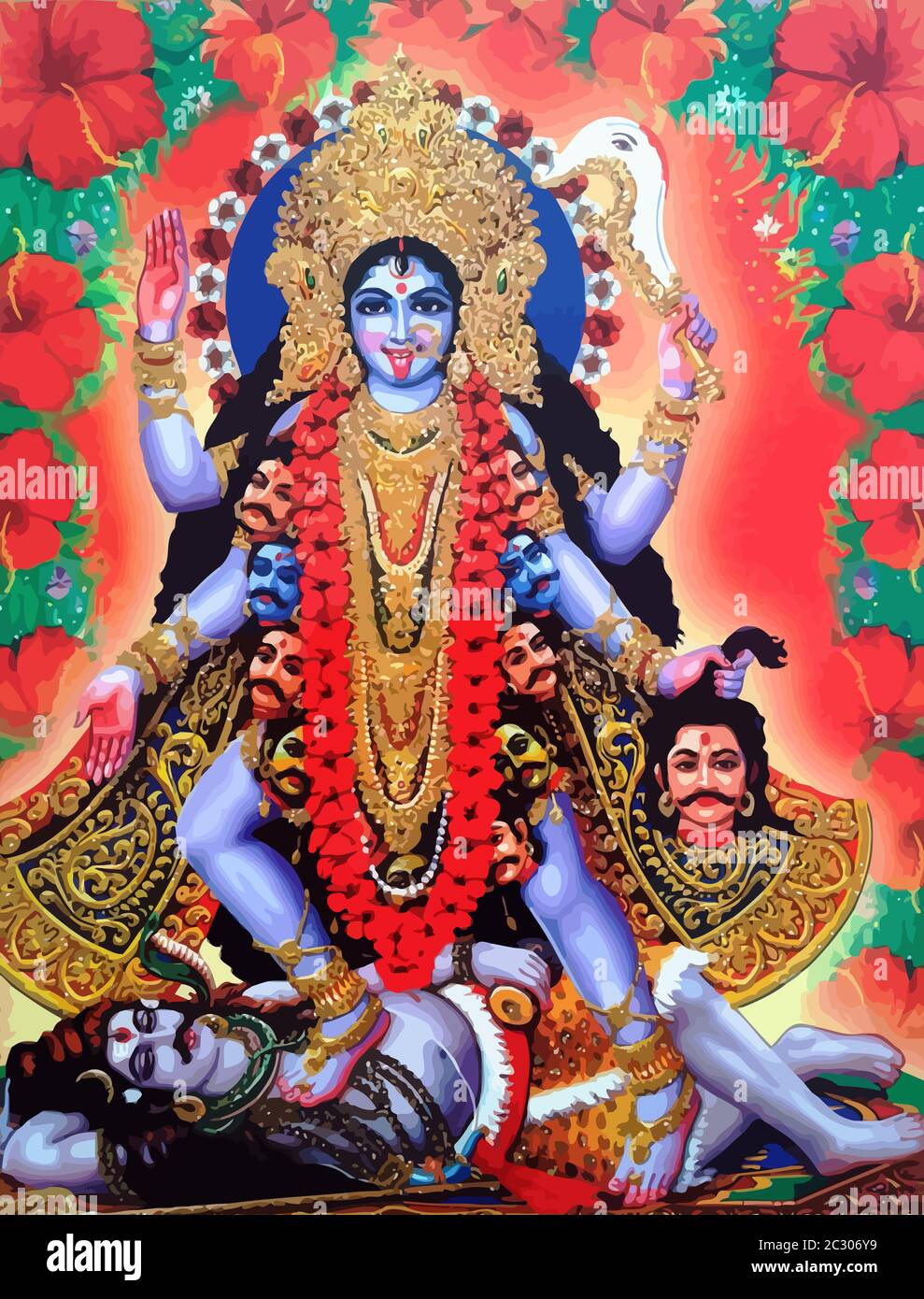 kali goddess of death indian hindu illustration tongue hanging dark ...