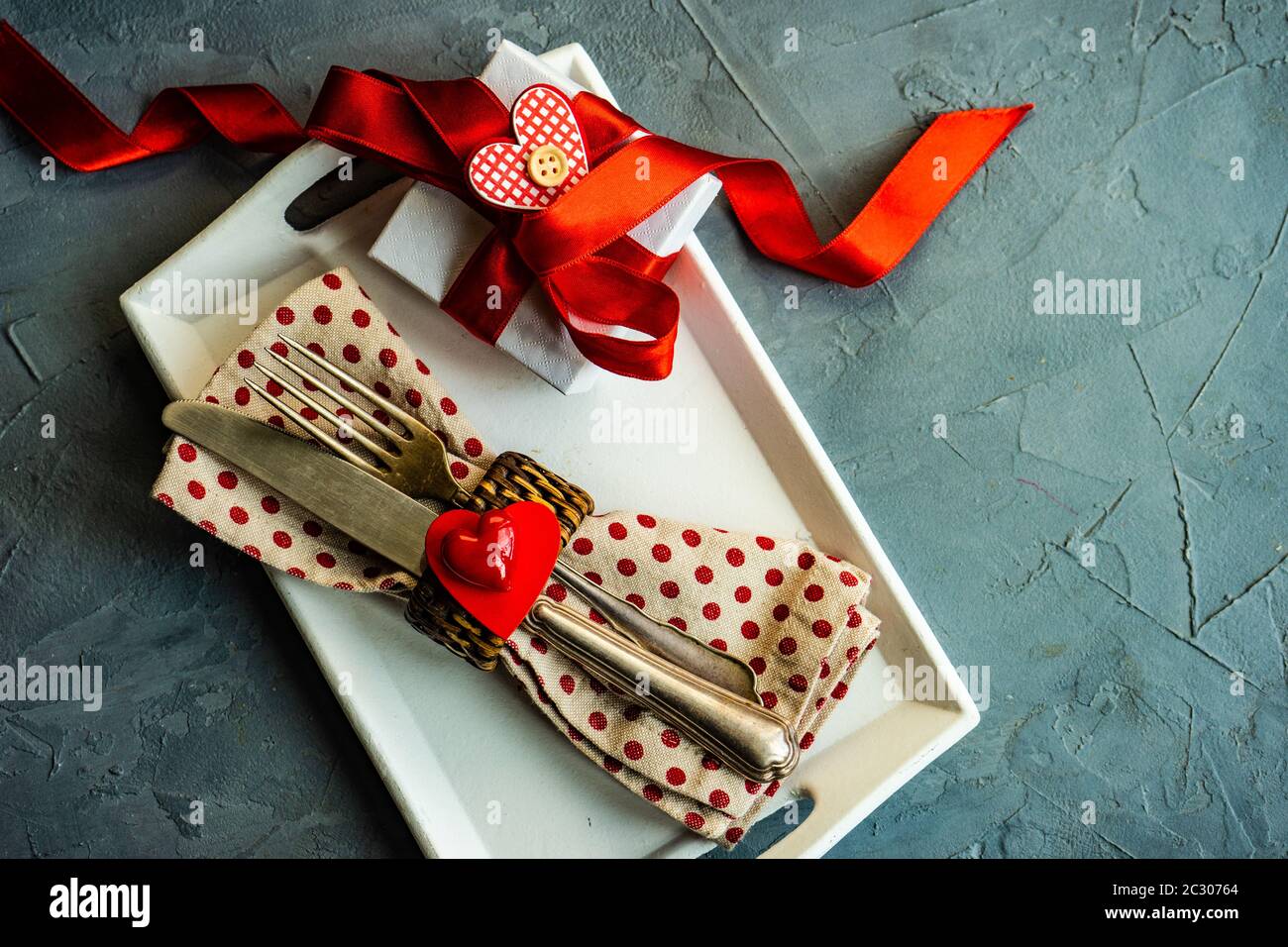 St. Valentine day table setting Stock Photo - Alamy