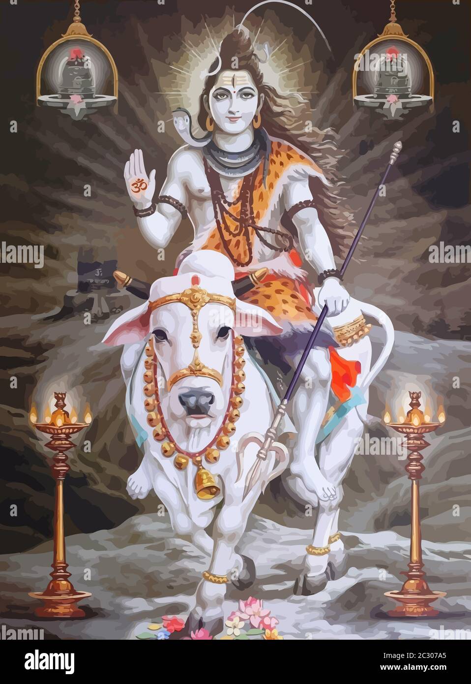 hinduism spiritual lord shiva holy power ox white illustration Stock ...