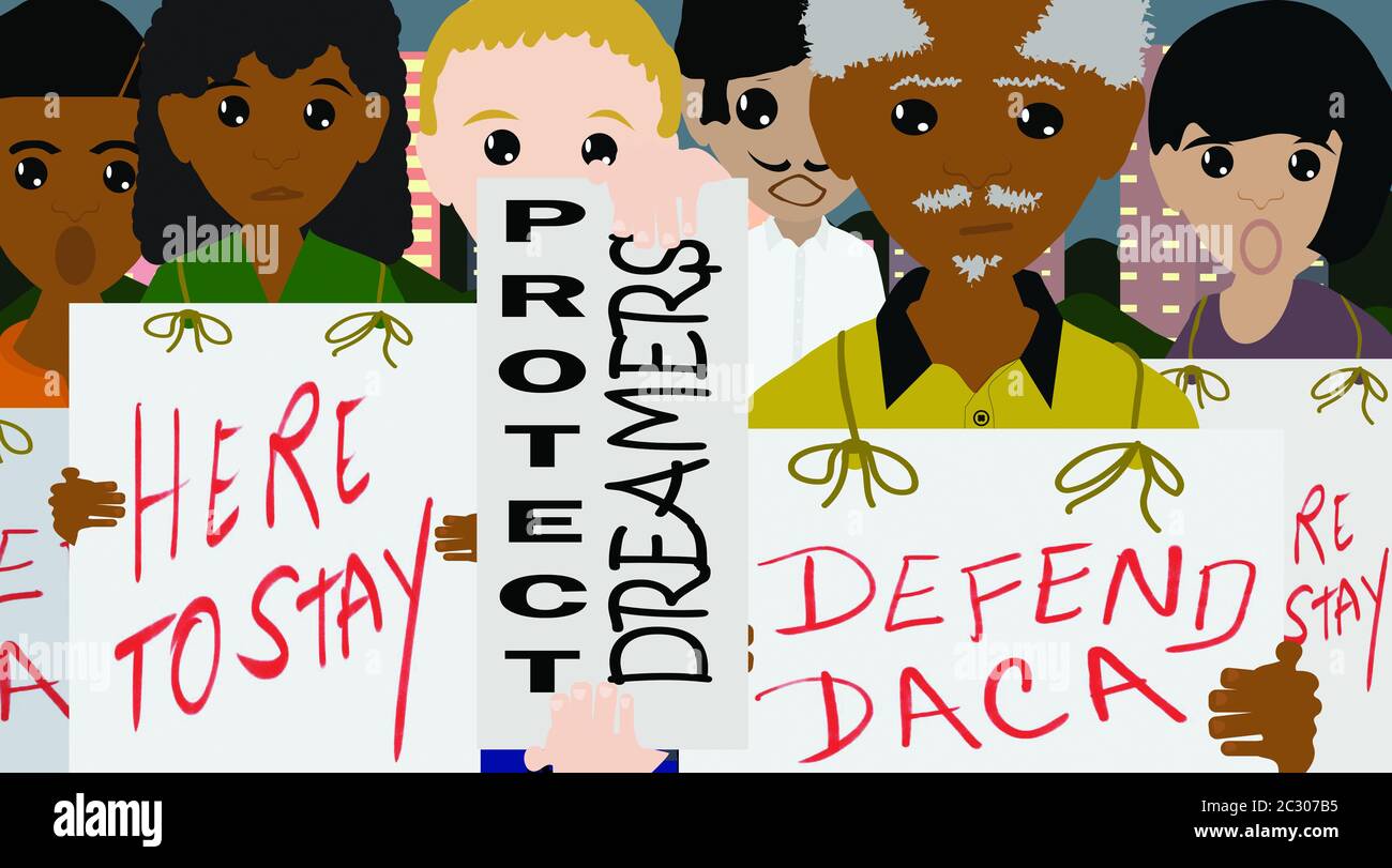 DACA Activist Rally Illustration Deferred Action for Childhood Arrivals ...