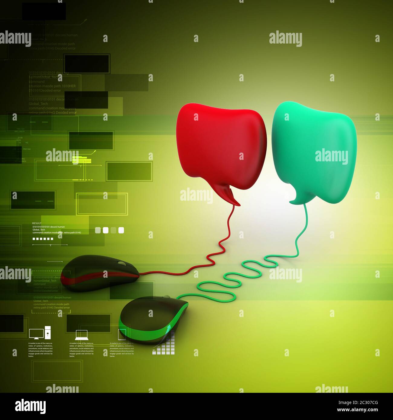 talking bubbles connected with mouse, social network Concept Stock ...