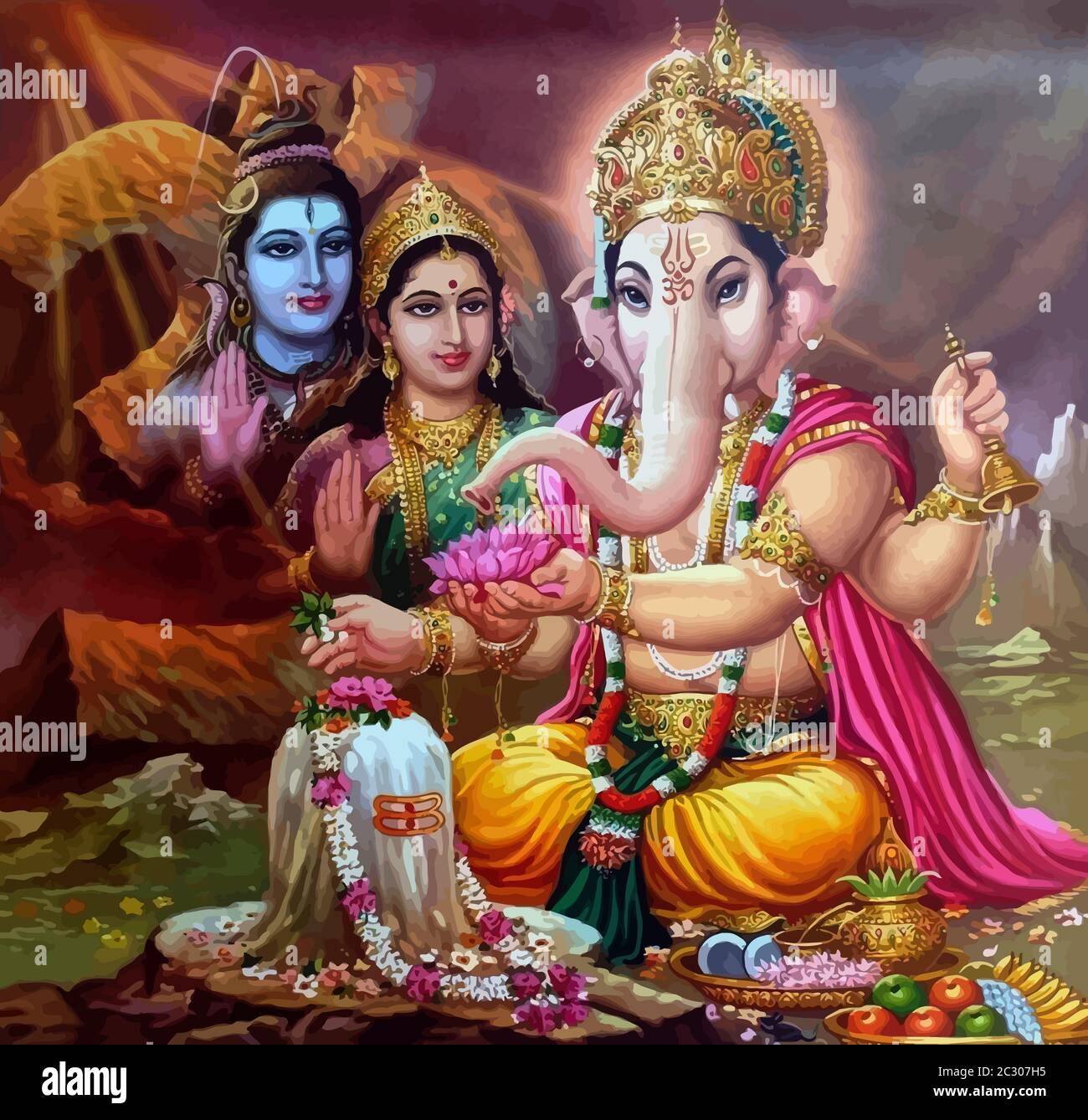 hinduism lord shiva spiritual Saraswati holy illustration ganesha Stock ...