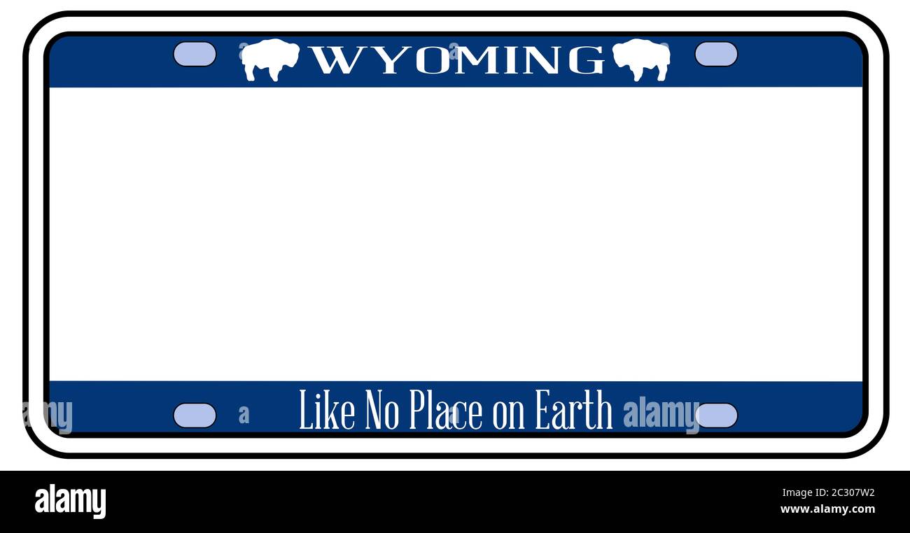 Blank Wyoming state license plate in the colors of the state flag over ...