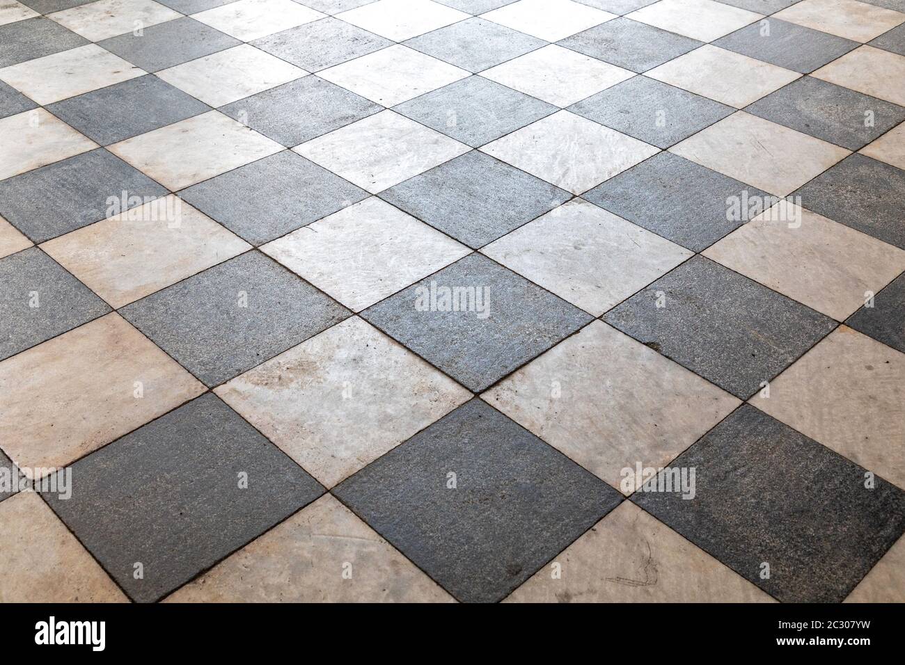 Checked Tiles Pavement Perspective Black and White Stock Photo - Alamy