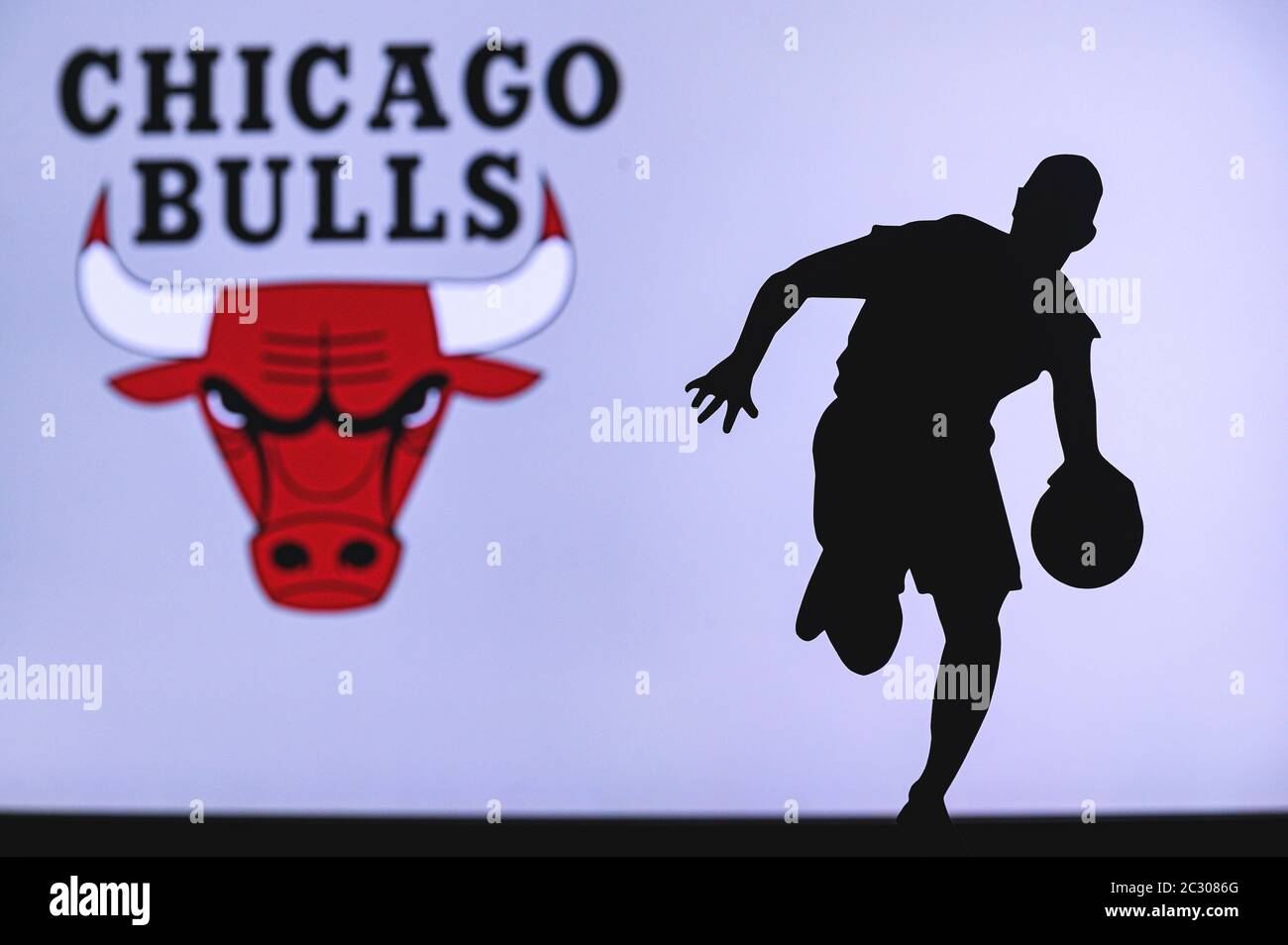 NEW YORK, USA, JUN 18, 2020: Chicago Bulls basketball club logo and ...