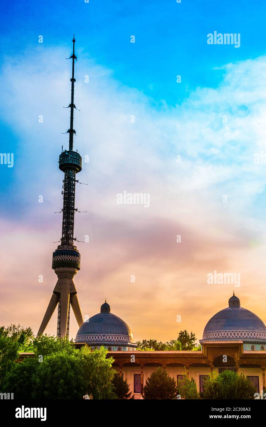 Tashkent Television Tower seen from the park at the Memorial to the ...