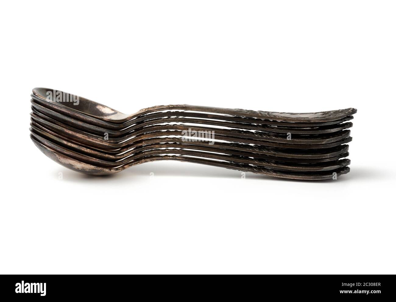 metal vintage small coffee spoon for pouring sugar isolated on a white ...