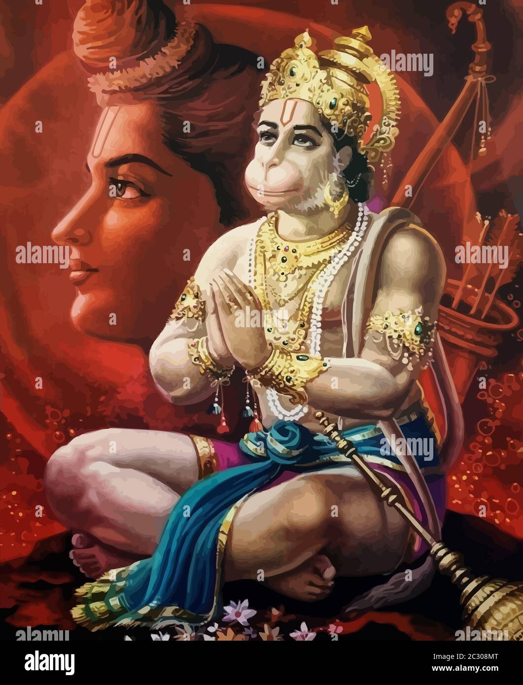 hanuman indian holy god monkey jayanti red illustration Stock Photo - Alamy