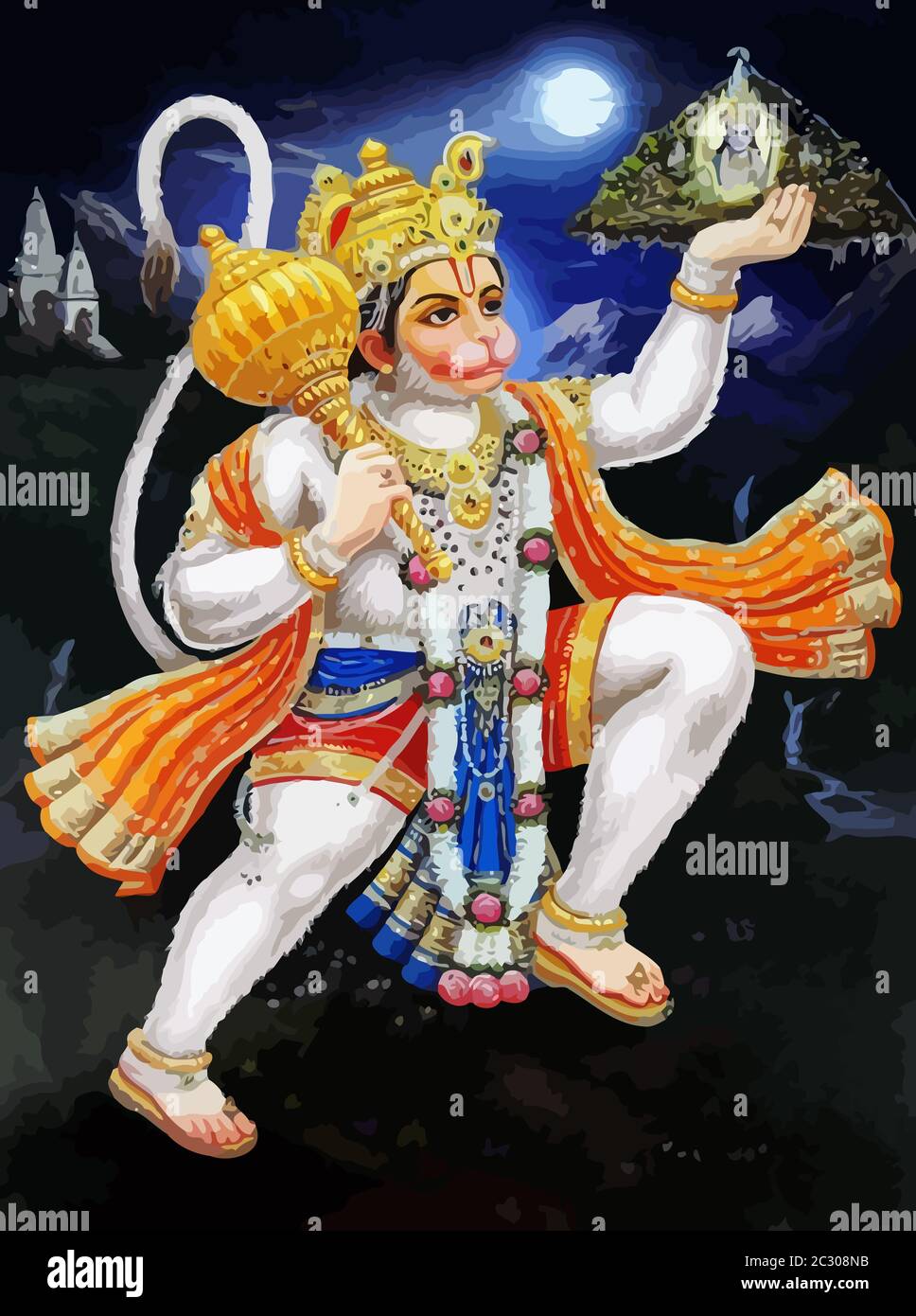 hanuman white indian holy god monkey jayanti illustration Stock Photo - Alamy
