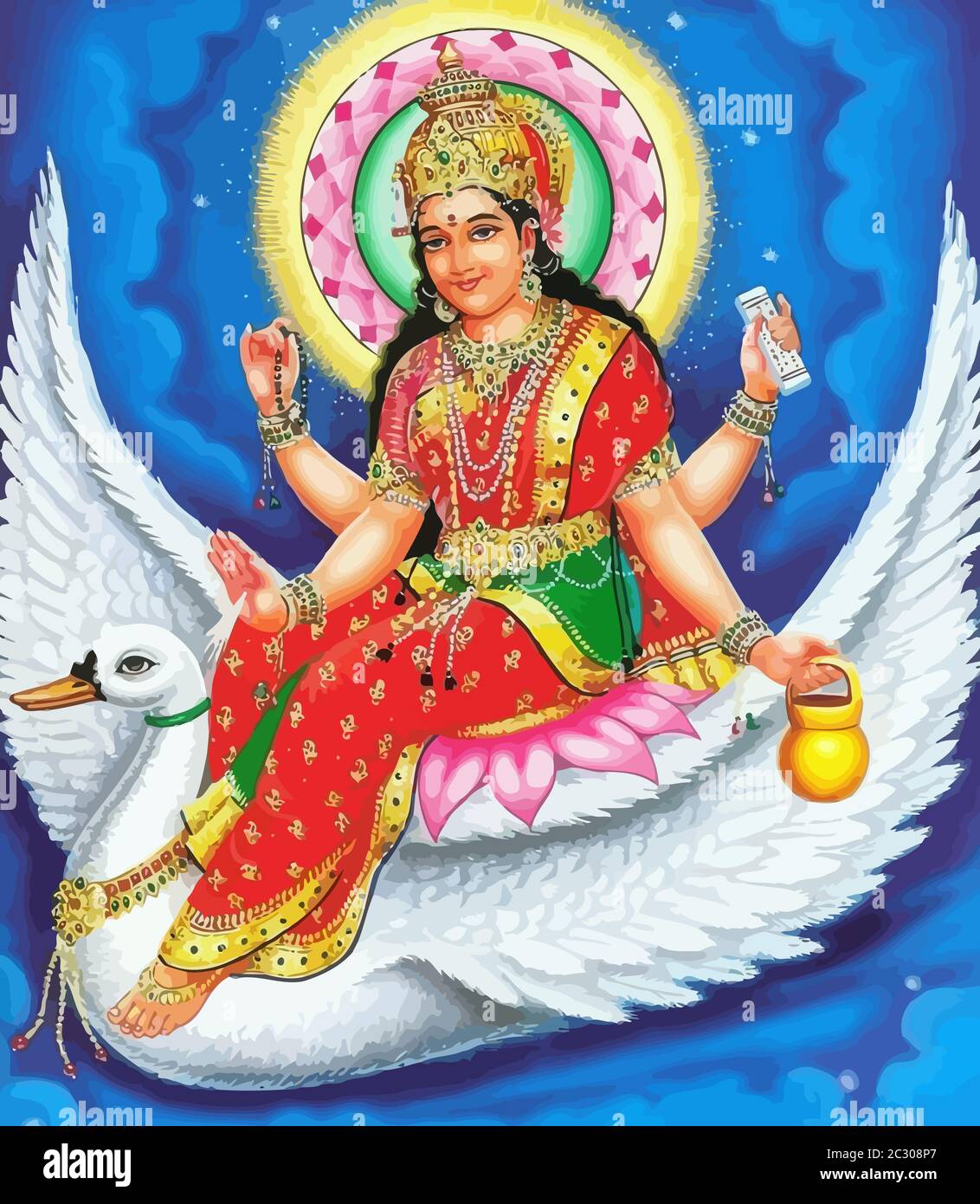 hinduism lord Saraswati spiritual swan holy power illustration Stock ...