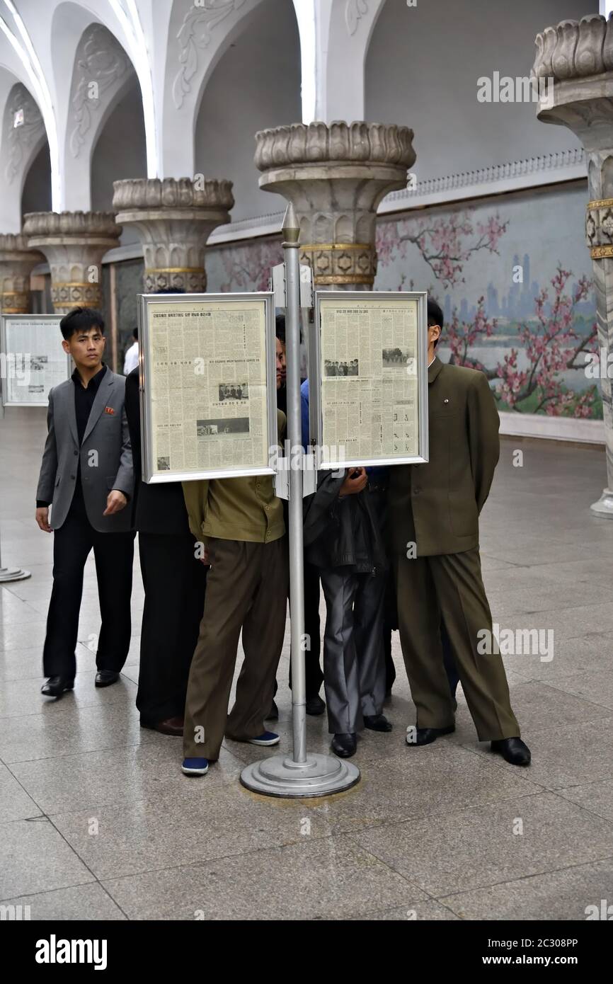 Pyongyang, North Korea - May 1, 2019: People at the Yonggwang subway ...