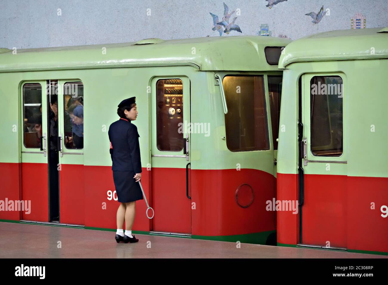 Pyongyang, North-Korea - May 1, 2019: Girl in uniform at the Yonggwang ...
