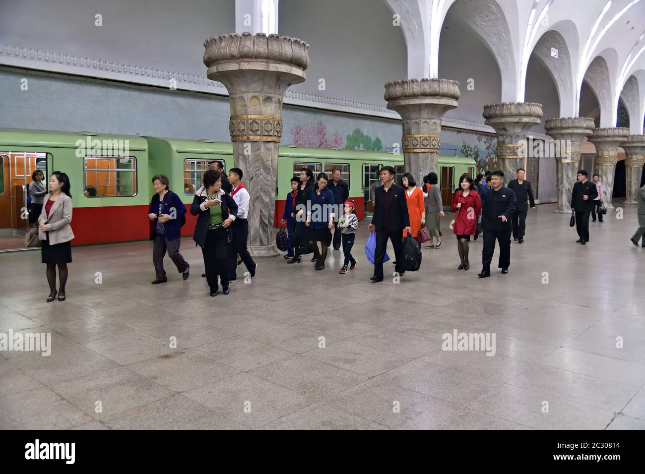 Pyongyang, North-Korea - May 1, 2019: Local people at the Yonggwang ...