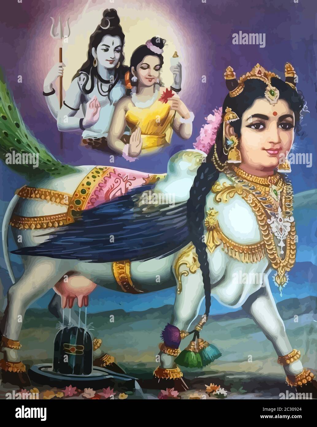 hinduism lord Saraswati spiritual swan holy power ox illustration Stock ...