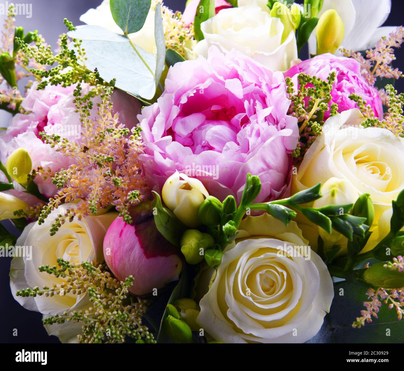 Composition with bouquet of freshly cut flowers Stock Photo - Alamy