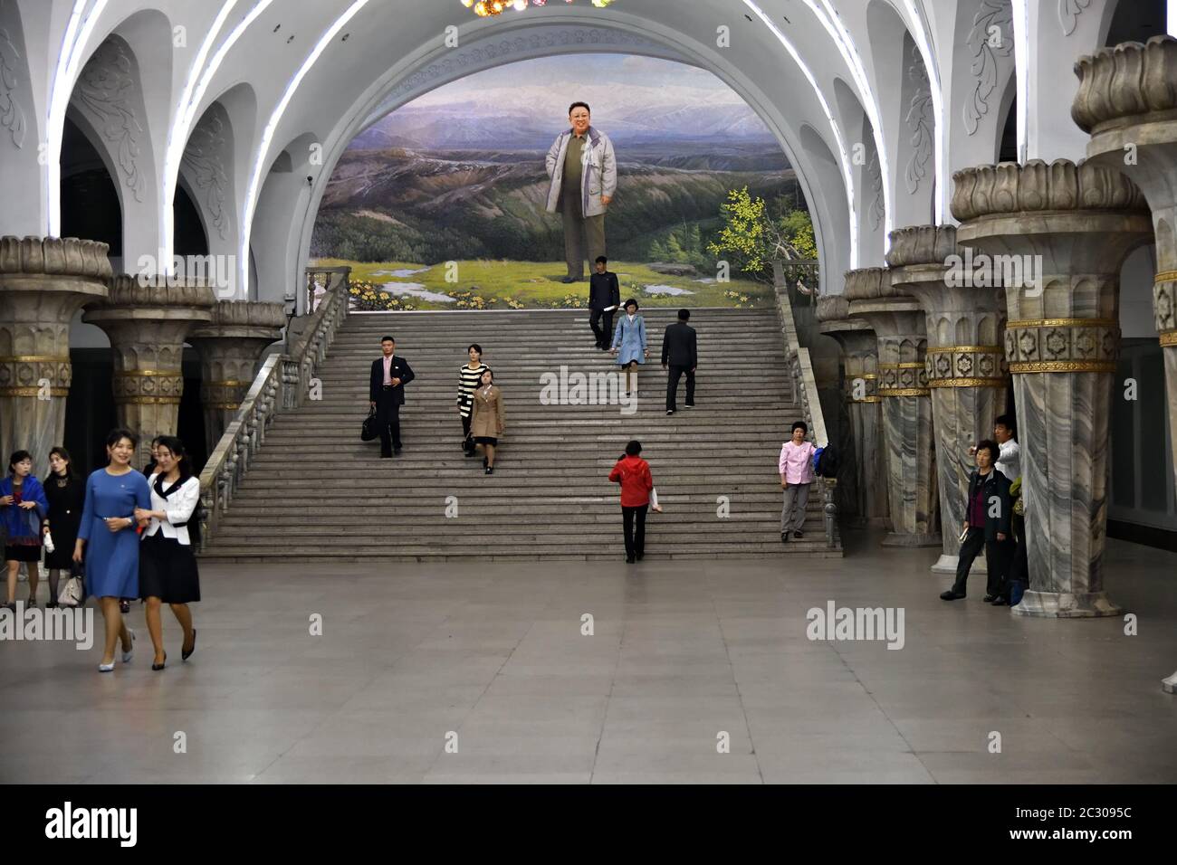 Pyongyang, North Korea - May 1, 2019: People at the Yonggwang subway ...