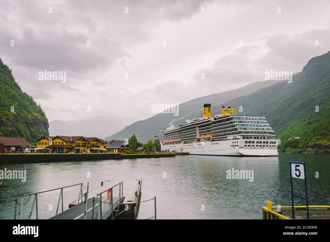 Cruise Liner In The Waters Of Aurlandsfjord, Norway. View of a ...