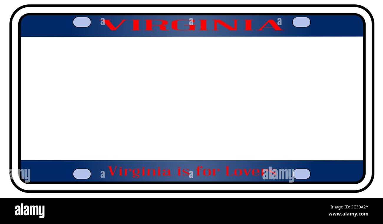 Blank Virginia license plate in the colors of the state flag over a ...