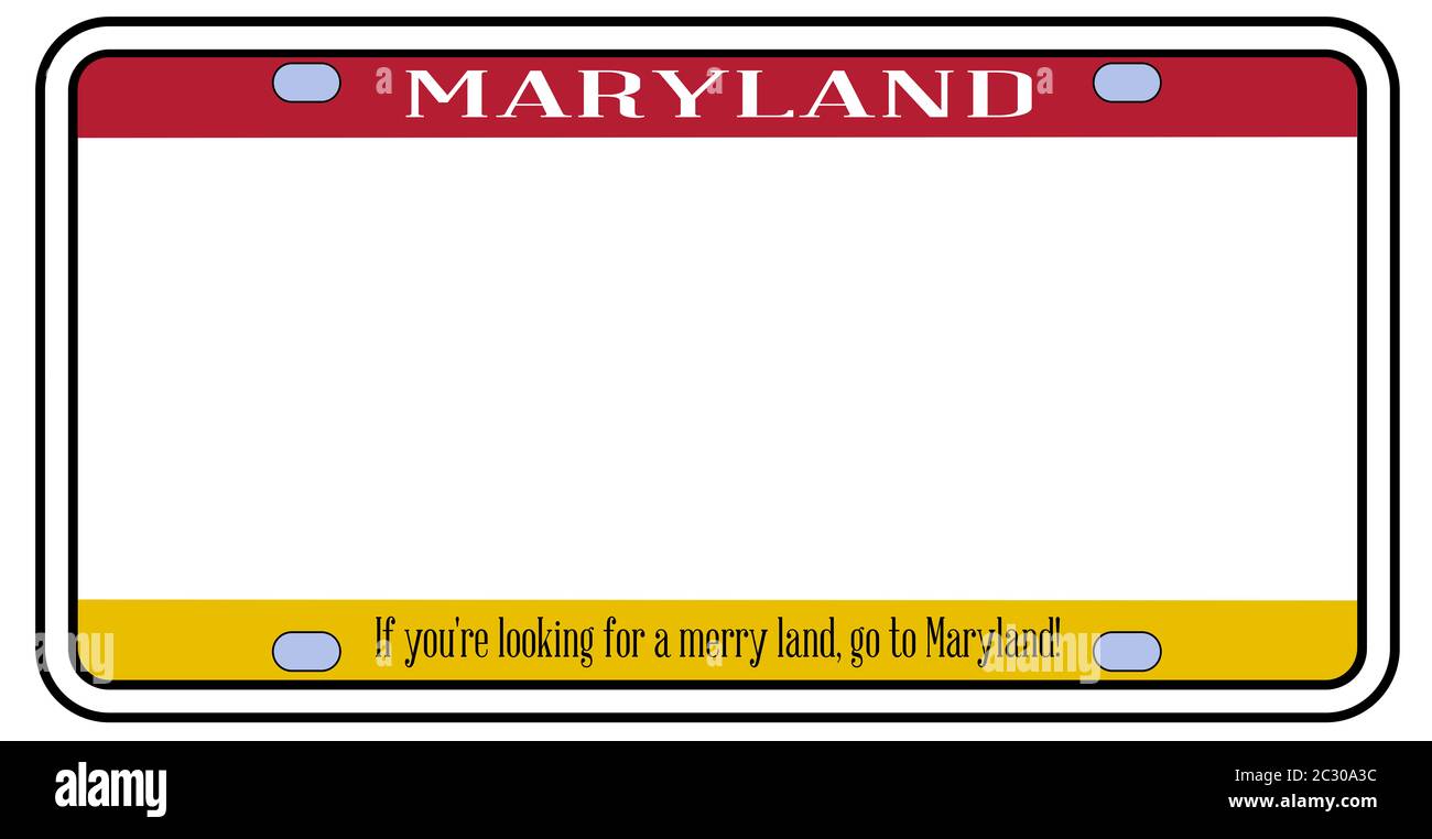 Maryland state license plate in the colors of the state flag over a ...