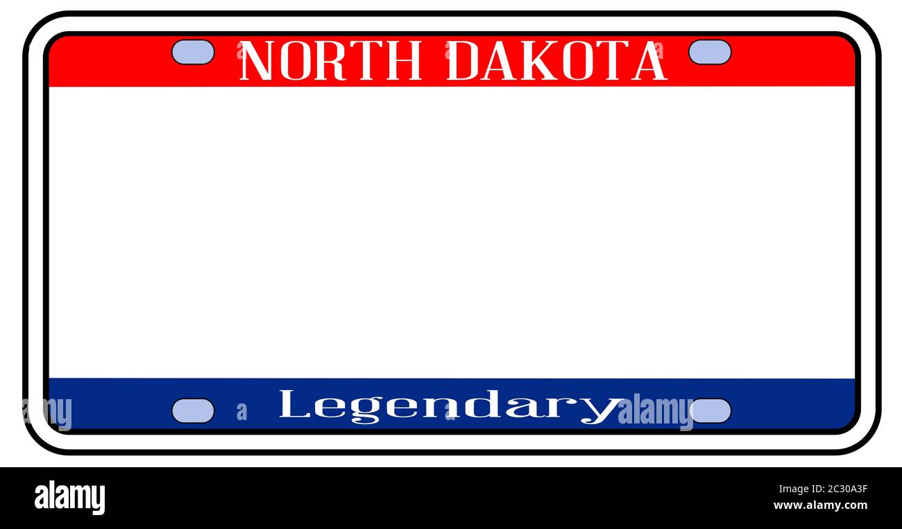 Blank North Dakota license plate in the colors of the state flag over a ...