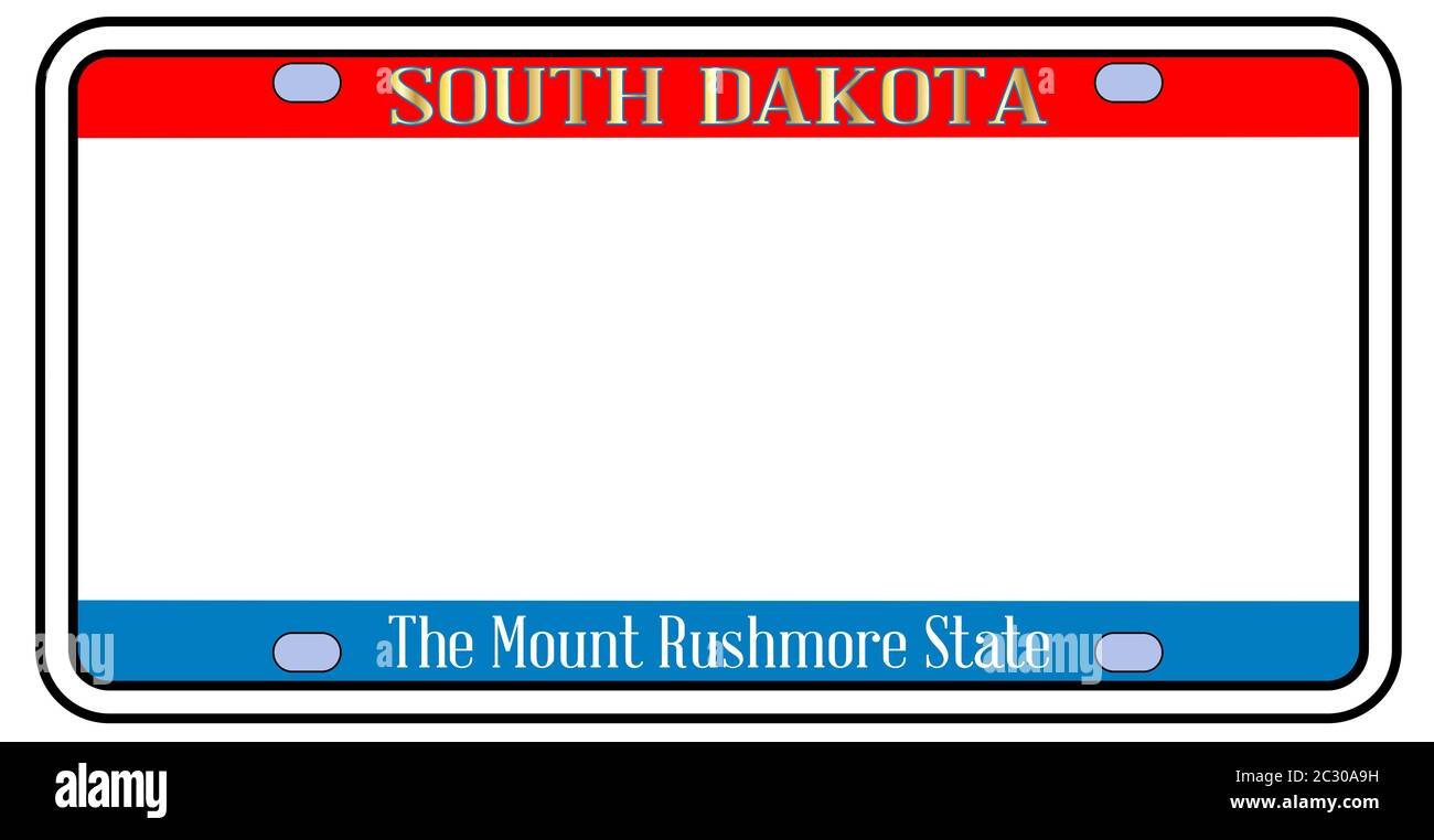 Blank South Dakota license plate in the colors of the state flag over a ...